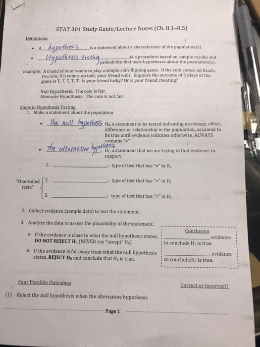 Solved STAT 301 Study Guide/Lecture Notes (Ch. 8.1-8.5) | Chegg.com