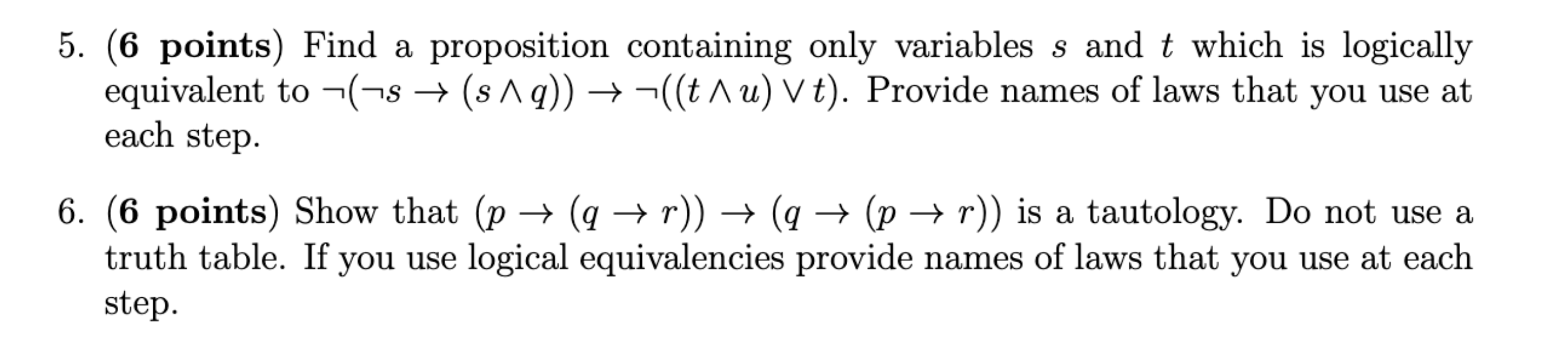 Solved 5. (6 points) Find a proposition containing only | Chegg.com