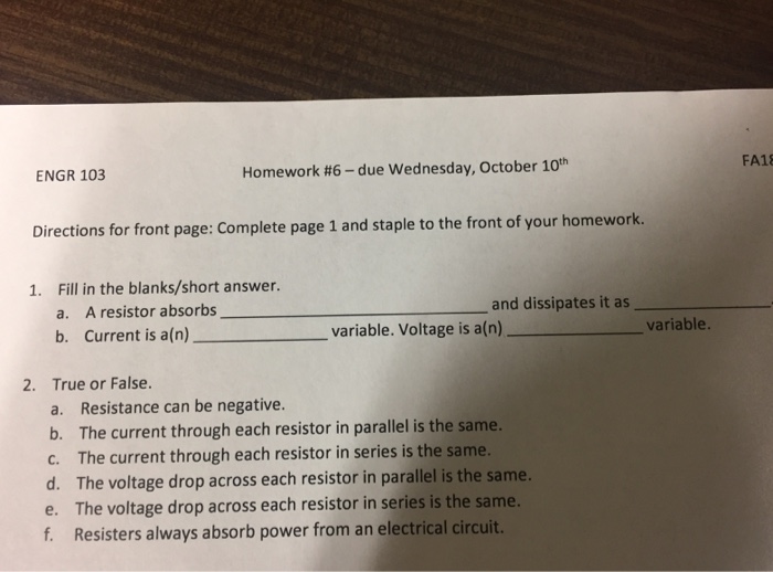 Solved ENGR 103 Homework #6-due Wednesday, October 10th FA18 | Chegg.com