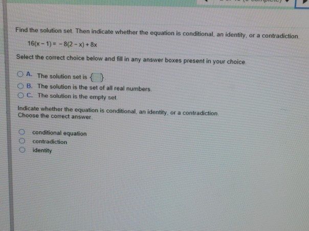 Solved Find the solution set Then indicate whether the | Chegg.com