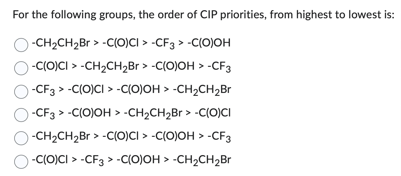 For the following groups, the order of CIP | Chegg.com