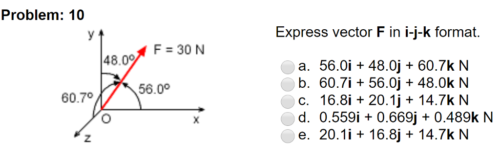 Solved Problem: 10 Express vector F in i-j-k format. 48.030 | Chegg.com