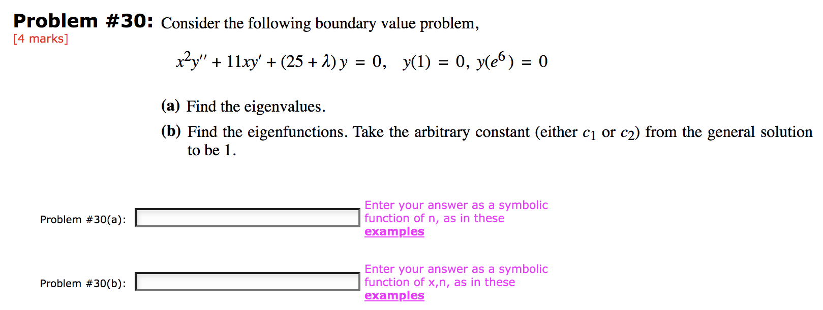 Solved Consider the following boundary value problem, x2y′′ | Chegg.com