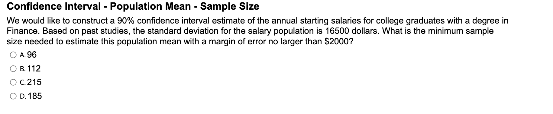 Solved Confidence Interval - Population Mean - Sample Size | Chegg.com