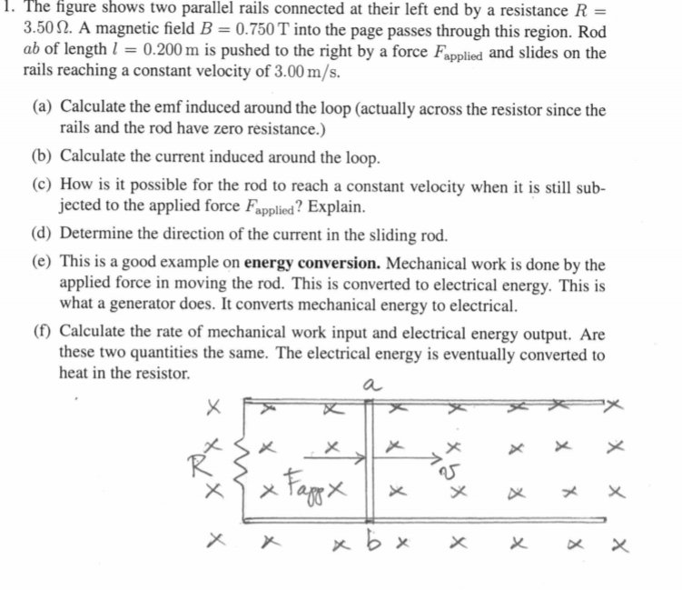 Solved 1. The figure shows two parallel rails connected at | Chegg.com
