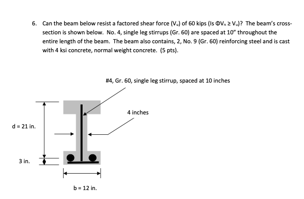 Solved 6. Can the beam below resist a factored shear force | Chegg.com