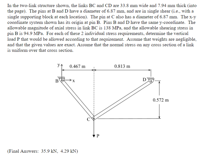 Solved In the two-link structure shown, the links BC and CD | Chegg.com
