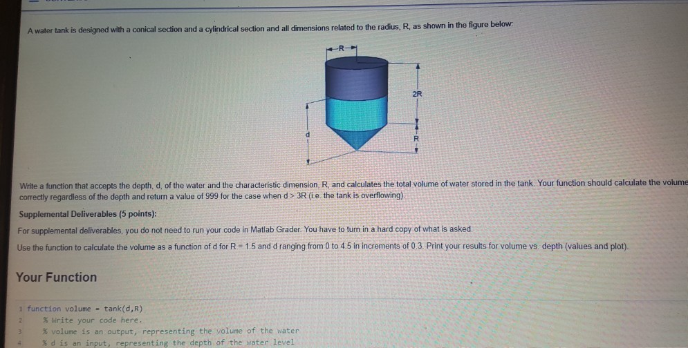 [Solved]Water Tank Designed Conical Section Cylindrical Section ...