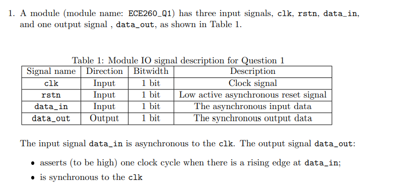 Solved A module (module name: ECE260_Q1) has three input | Chegg.com