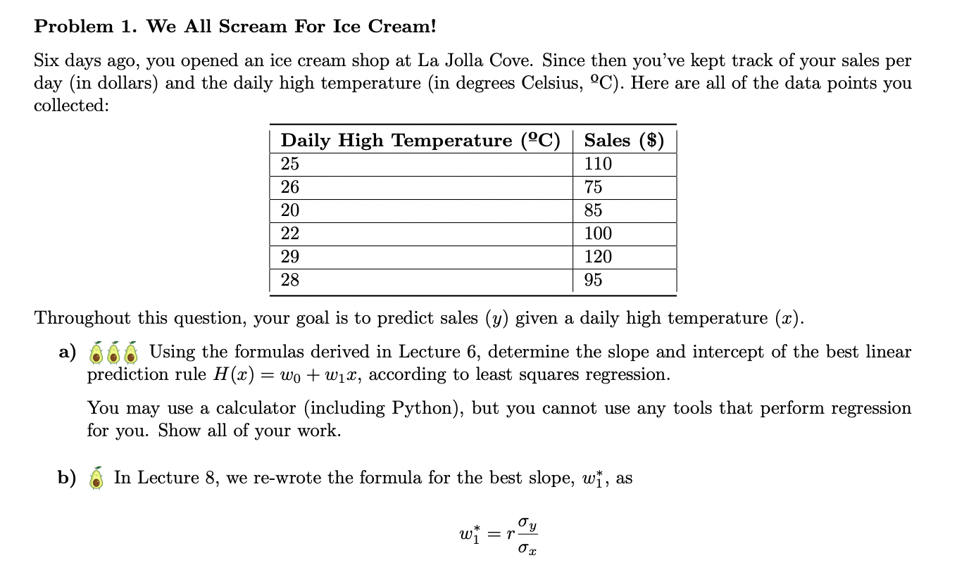 Problem 1. We All Scream For Ice Cream! Six days ago, | Chegg.com