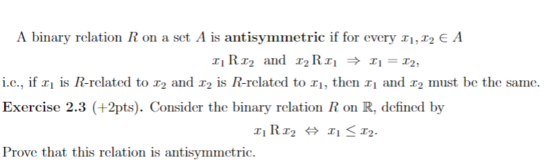 Solved A binary relation R on a set A is antisymmetric if | Chegg.com