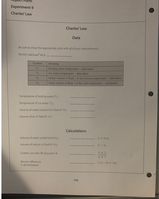 Name: Report Form Experiment 9 Boyle's Law Section: | Chegg.com