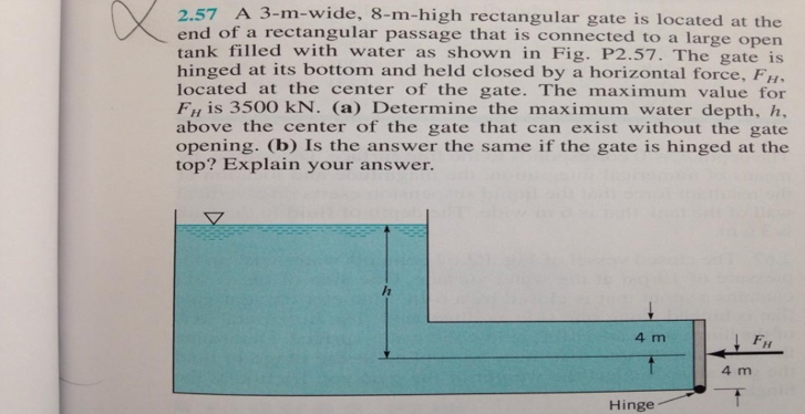 Solved 2.57 A 3-m-wide, 8-m-high rectangular gate is located | Chegg.com
