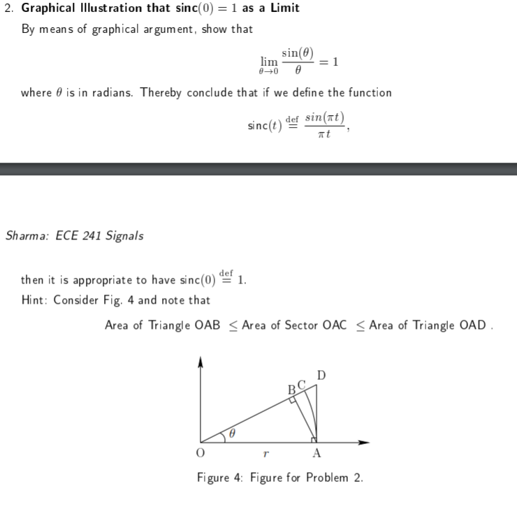 Solved 2. Graphical llustration that sinc(0) 1 as a Limit By | Chegg.com