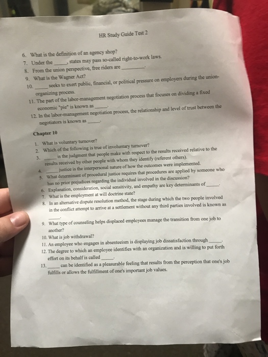 Solved HR Study Guide Test 2 Chapter 8 the means through | Chegg.com