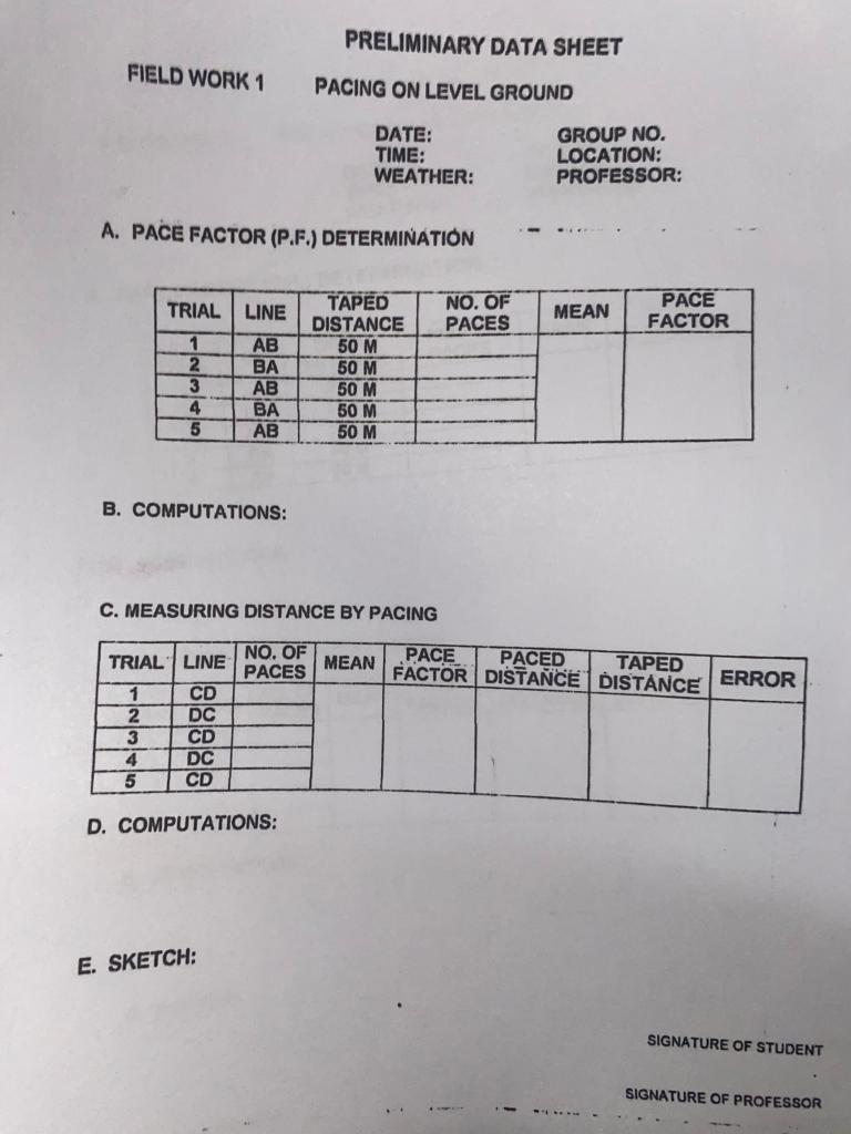 A. PACE FACTOR (P.F.) DETERMINATIÓN B. COMPUTATIONS: | Chegg.com