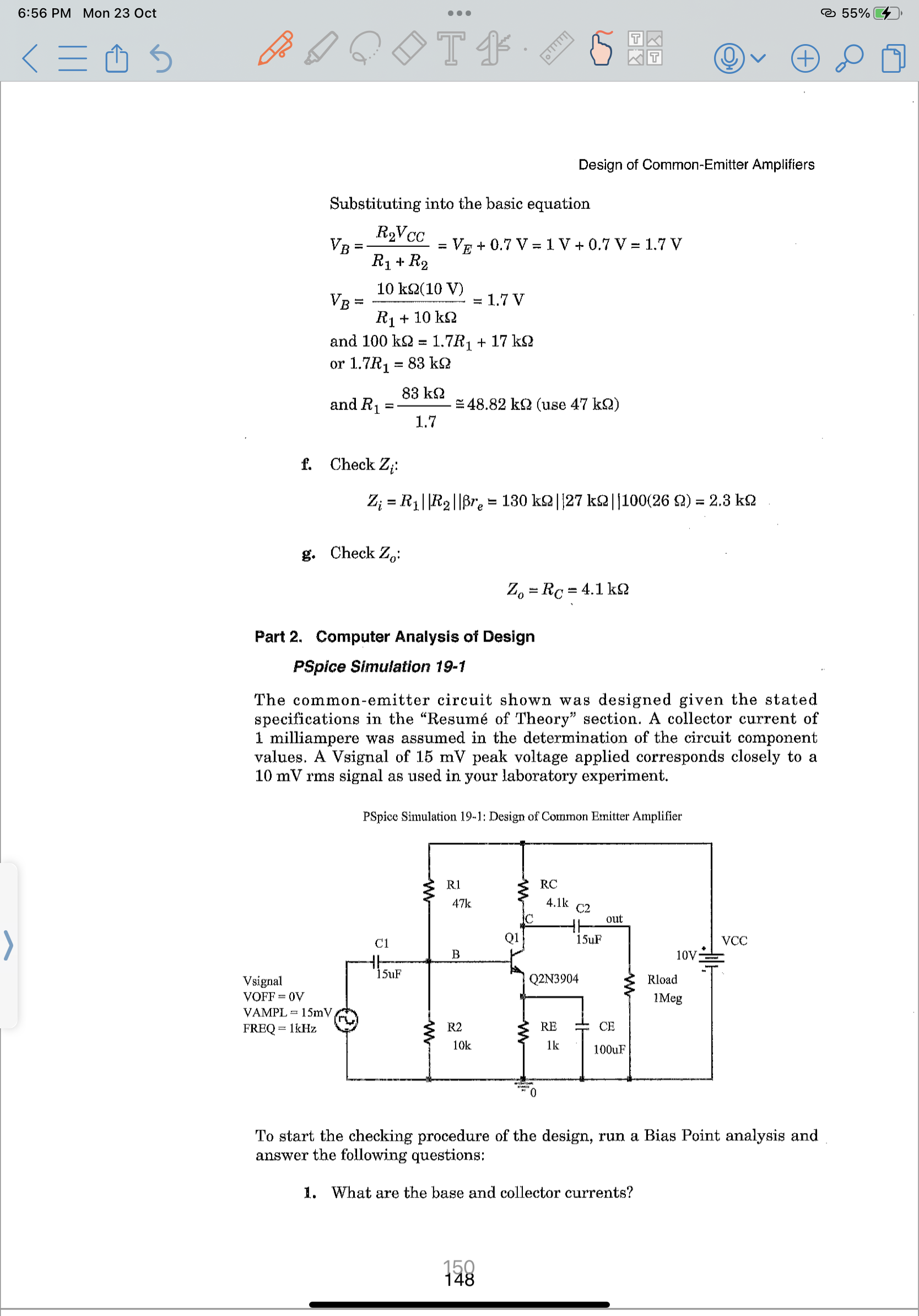 Solved Design of Common-Emitter Amplifiers Substituting into | Chegg.com