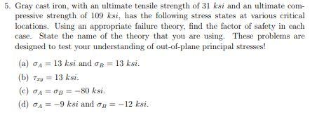 Solved 5. Gray cast iron, with an ultimate tensile strength | Chegg.com