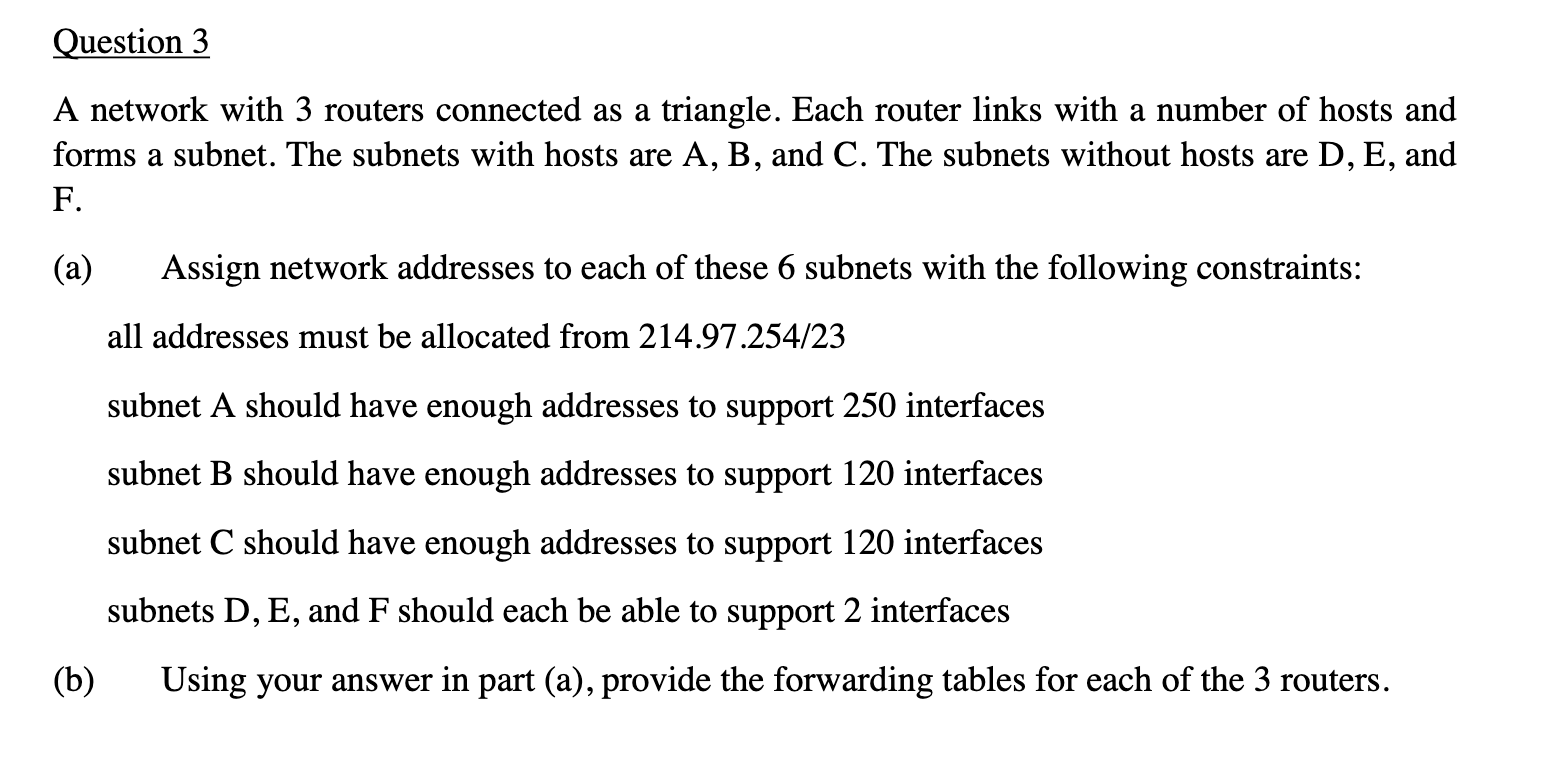 Solved A network with 3 routers connected as a triangle. | Chegg.com