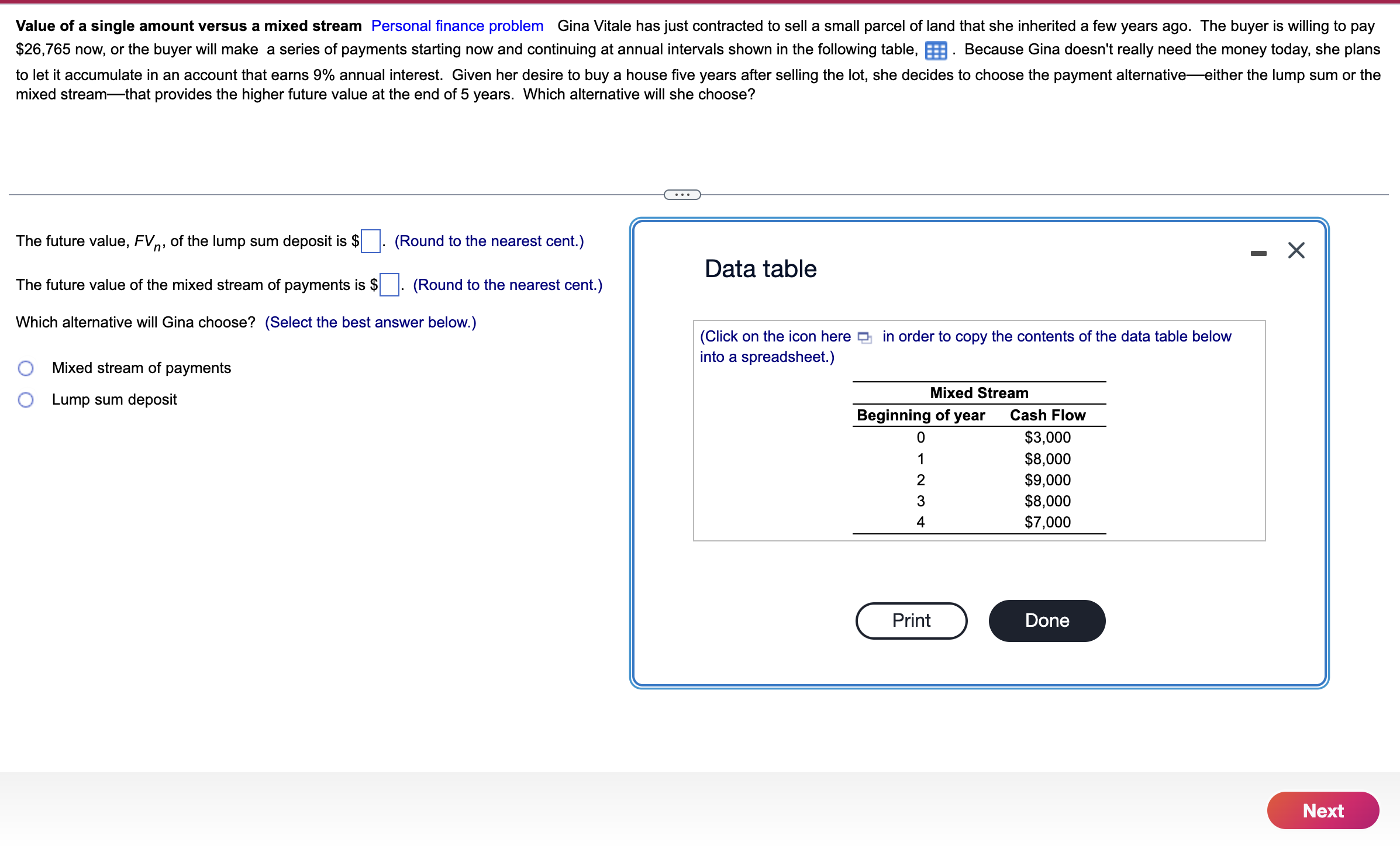 Solved mixed stream-that provides the higher future value at | Chegg.com