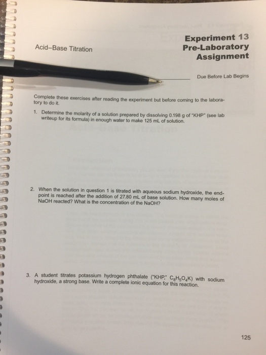 Solved Experiment 13 Pre-Laboratory Assignment Acid-Base | Chegg.com