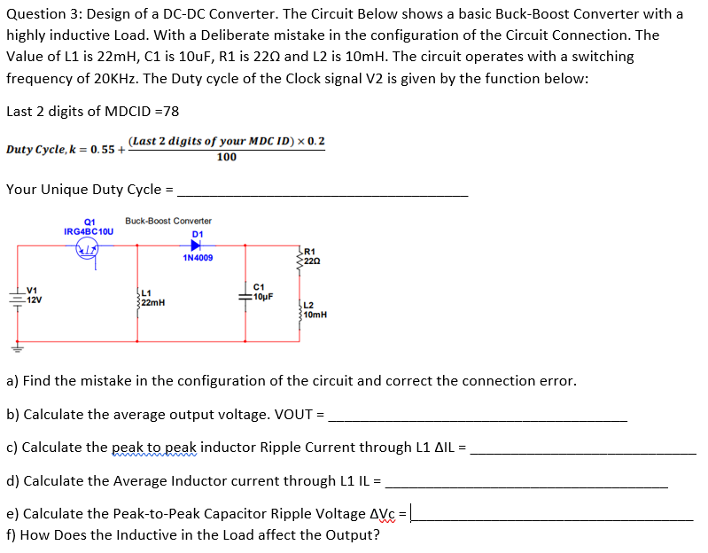 Solved Question 3: Design of a DC-DC Converter. The Circuit | Chegg.com