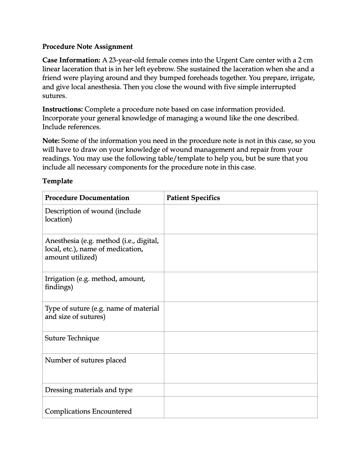 Solved Procedure Note AssignmentCase Information: A | Chegg.com