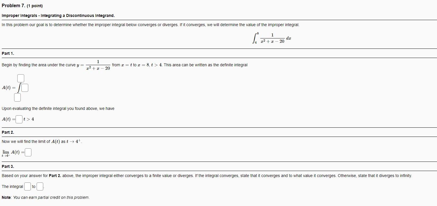 Solved Problem 7. (1 point) Improper Integrals - Integrating | Chegg.com