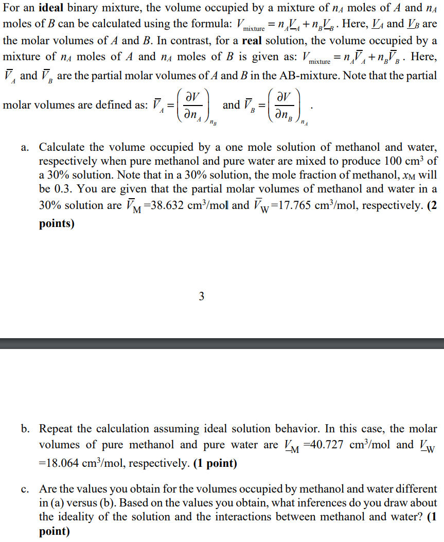 Solved A TNB mixture For an ideal binary mixture, the volume | Chegg.com