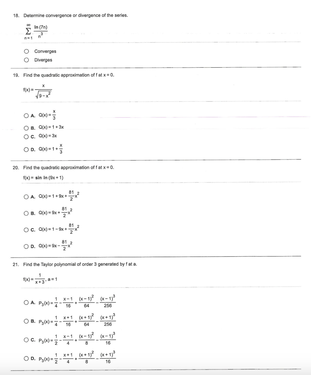 Solved 18. Determine convergence or divergence of the | Chegg.com