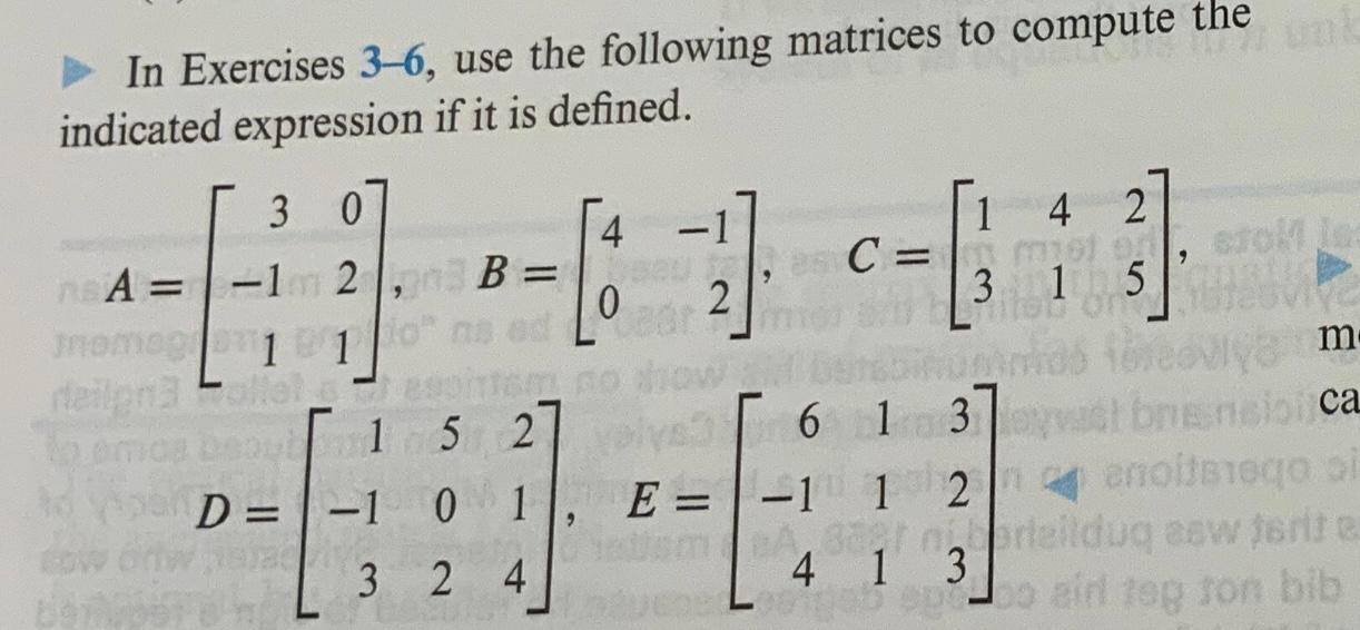 Solved Use the following matrices to compute the indicated | Chegg.com