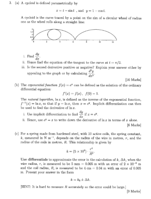 Solved 3 A A Cycloid Is Defined Parametrically By [