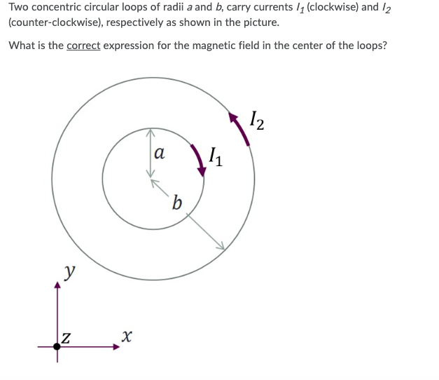 Solved Two concentric circular loops of radii a and b, carry | Chegg.com