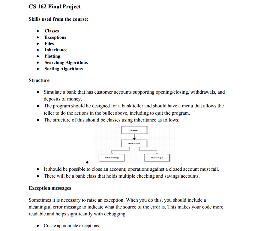 Solved CS 162 Final Project Skills used from the course: • | Chegg.com