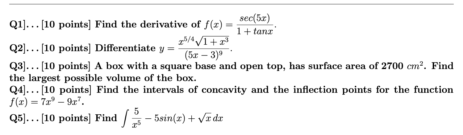 Solved Q1 ]…[10 points ] Find the derivative of | Chegg.com