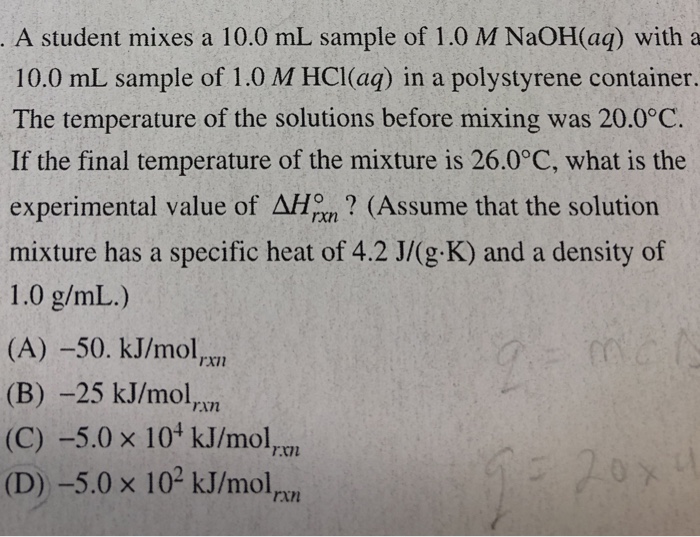 Solved A student mixes a 10.0 mL sample of 1.0 M NaOH(aq) | Chegg.com