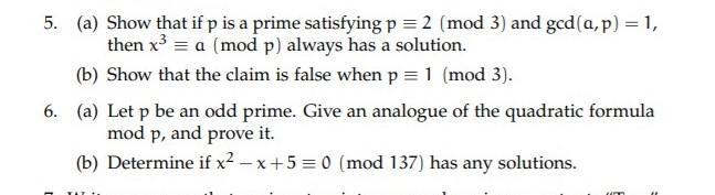 Solved 5. (a) Show that if p is a prime satisfying p = 2 | Chegg.com