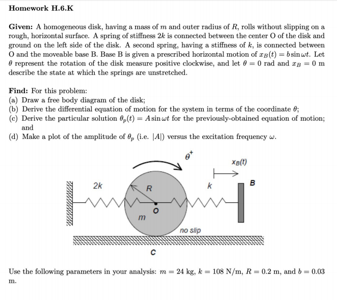 Homework H.6.K Given: A homogeneous disk, having a | Chegg.com