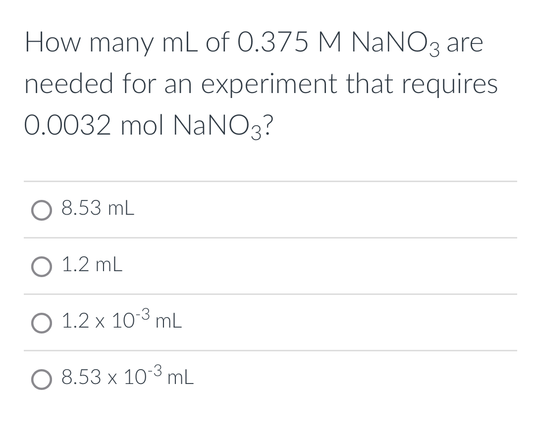 Solved How many mL of 0.375 M NaNO3 are needed for an | Chegg.com