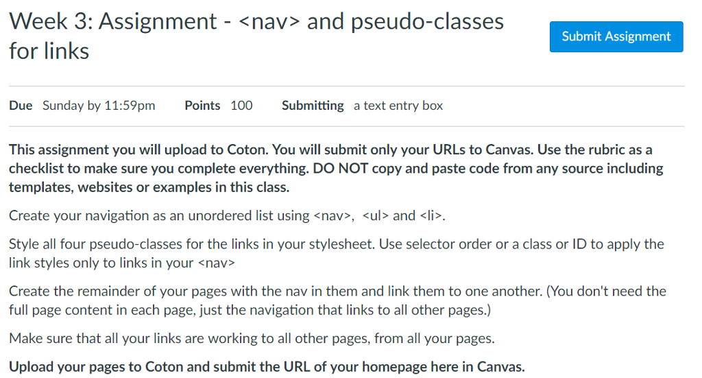 Solved Week 3: Assignment and pseudo-classes for links | Chegg.com