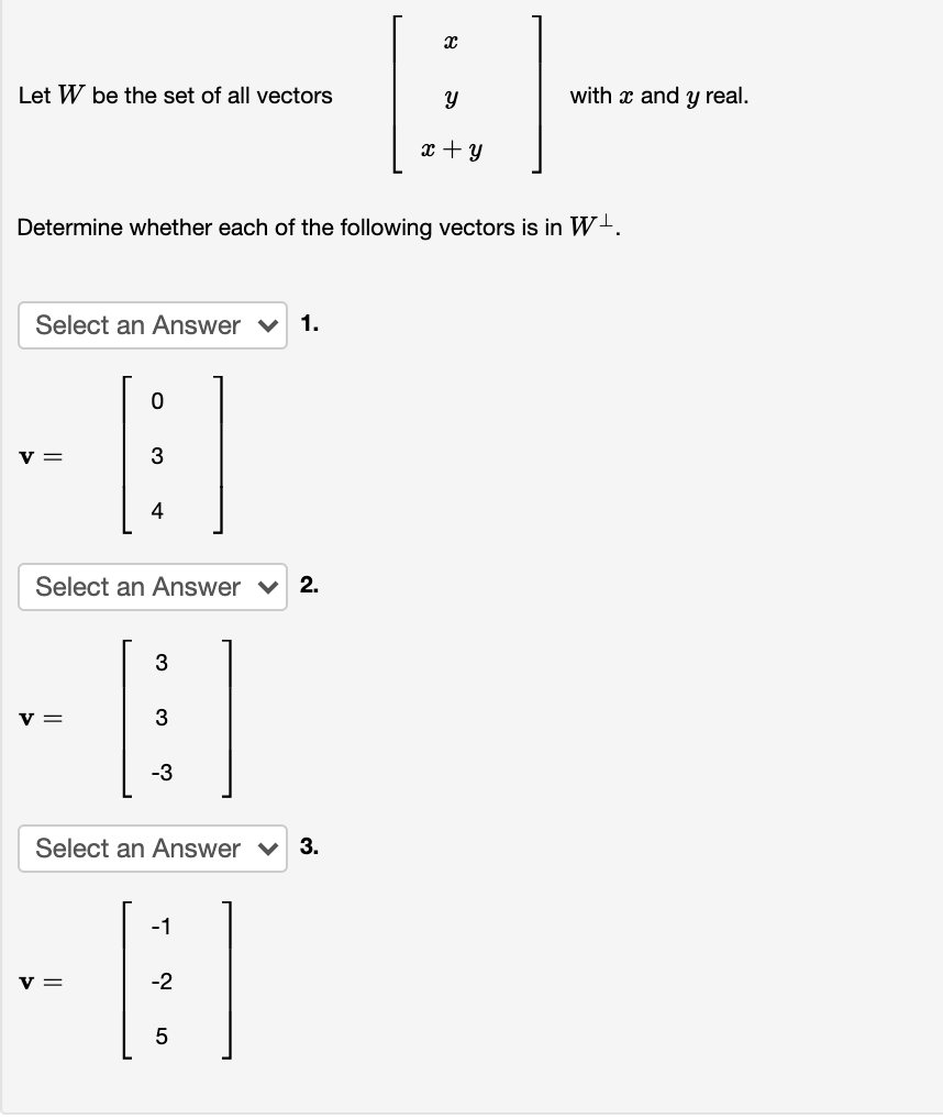 Solved 2 Let W be the set of all vectors Y with x and y | Chegg.com