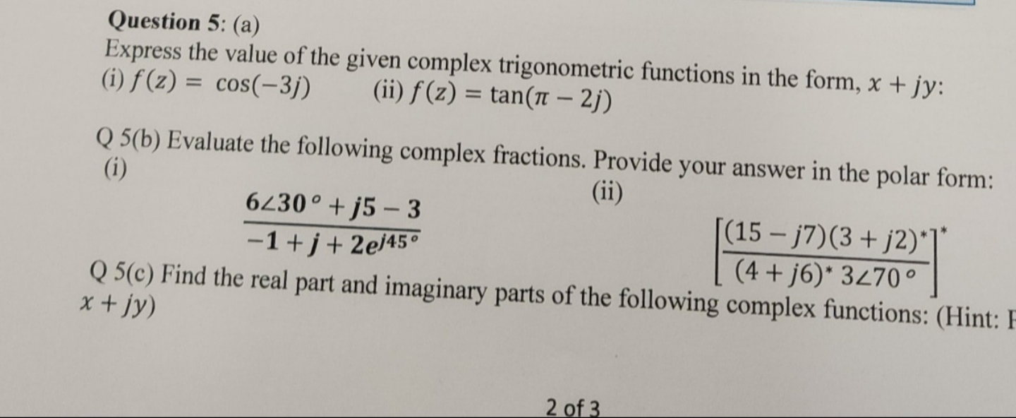 Solved Question 5: (a) Express the value of the given | Chegg.com