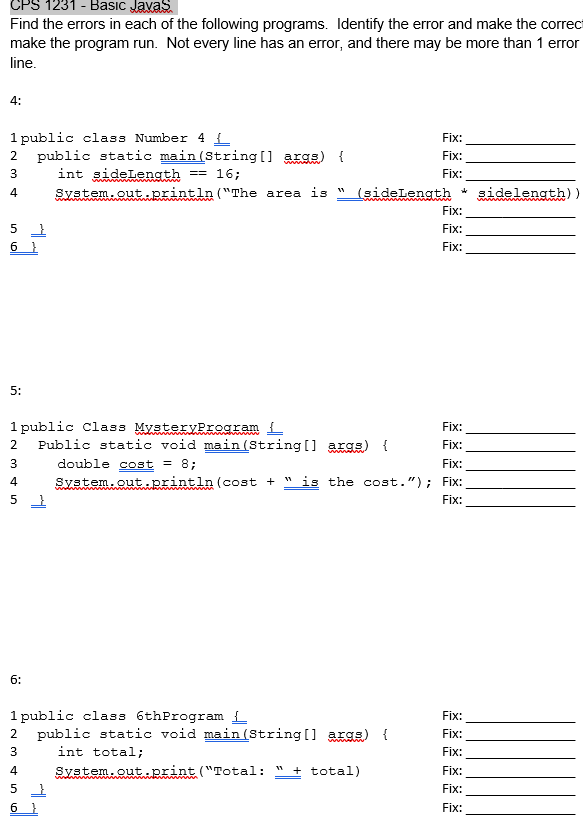 Solved Cps 1231 Basic Javas Find The Errors In Each Of The 