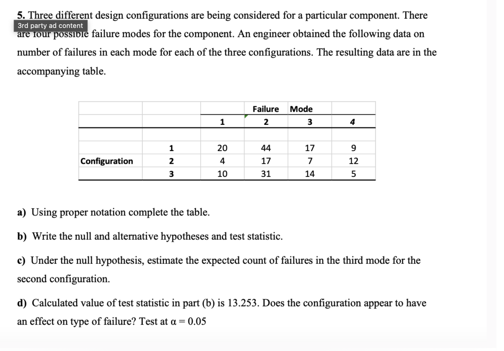 Solved 5. ﻿Three different design configurations are being | Chegg.com