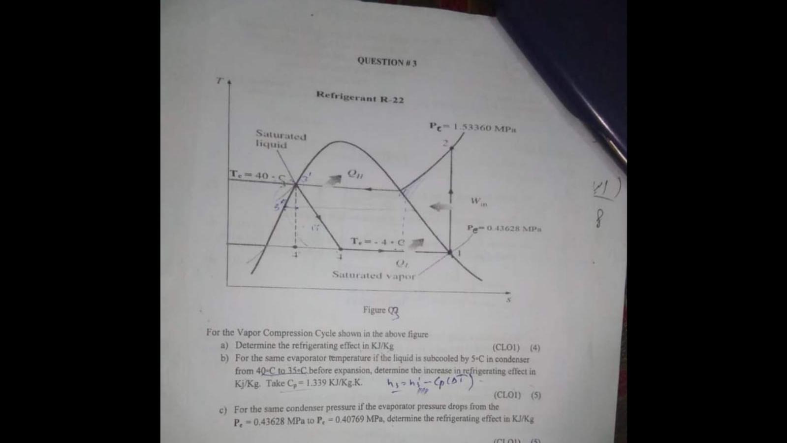 Solved For the Vapor Compression Cycle shown in the above | Chegg.com