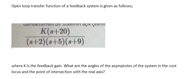 Solved Open loop transfer function of a feedback system is | Chegg.com