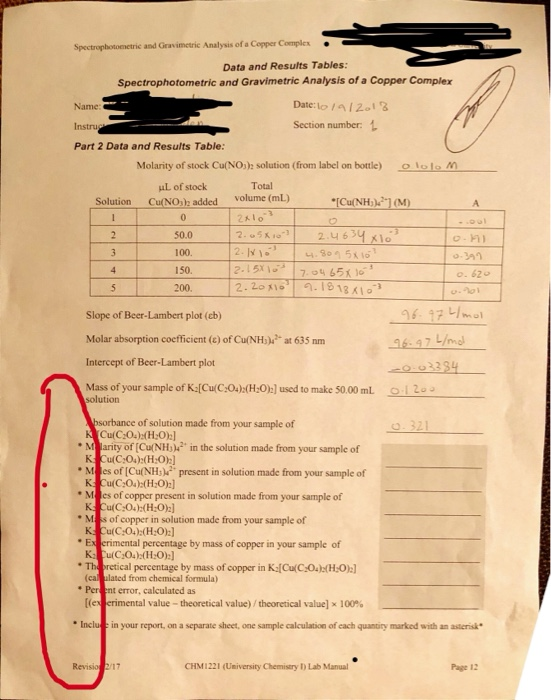 Solved Spectrophotometric and Gravimetric Analysis of a | Chegg.com