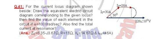 Solved L=20A 300 Q.41: For the current locus diagram shown | Chegg.com