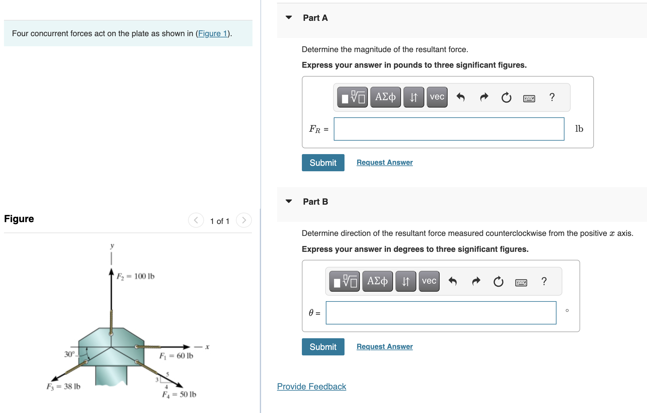 Solved Four concurrent forces act on the plate as shown in | Chegg.com