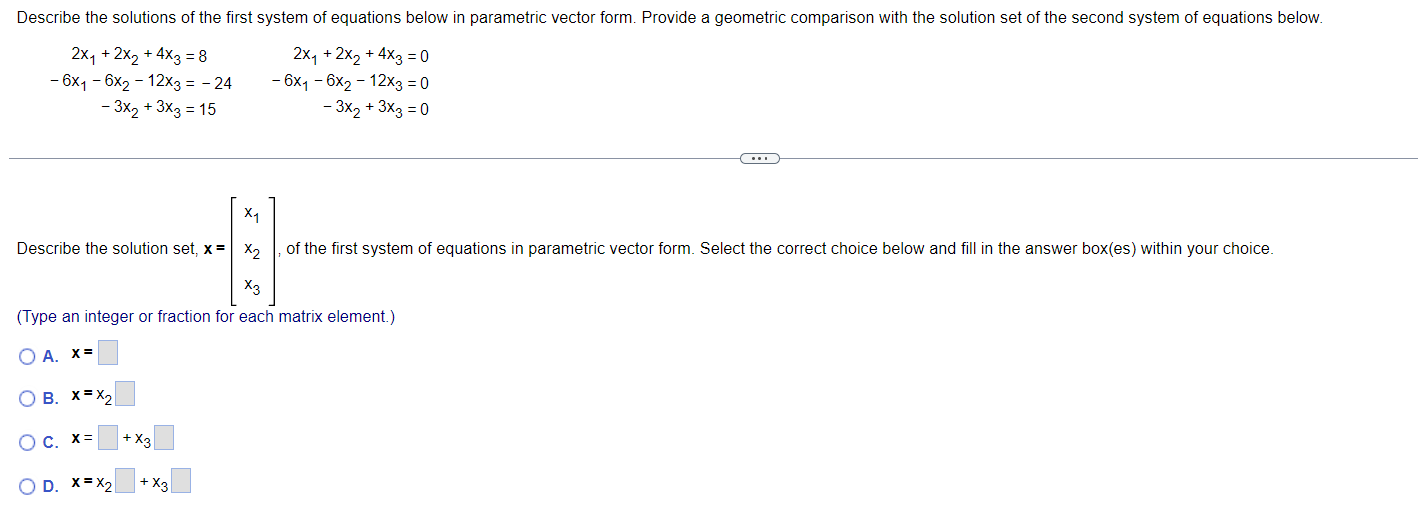 Solved Describe the solutions of the first system of | Chegg.com